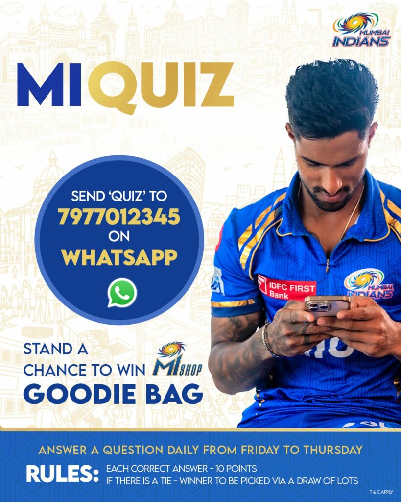 Play Mi Whatsapp Quiz & Win FREE Mumbai Indians Merchandise - NvTechMania